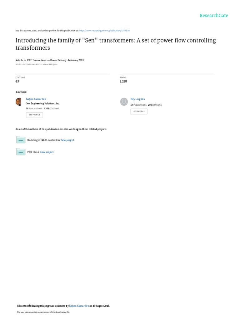 Introducing The Family of "Sen" Transformers: A Set of Power Ow ...