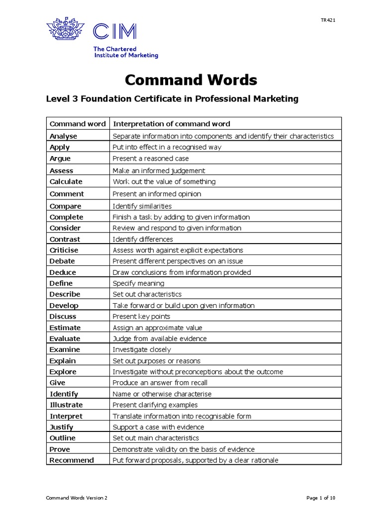 Command Words: Level 3 Foundation Certificate in Professional Marketing ...