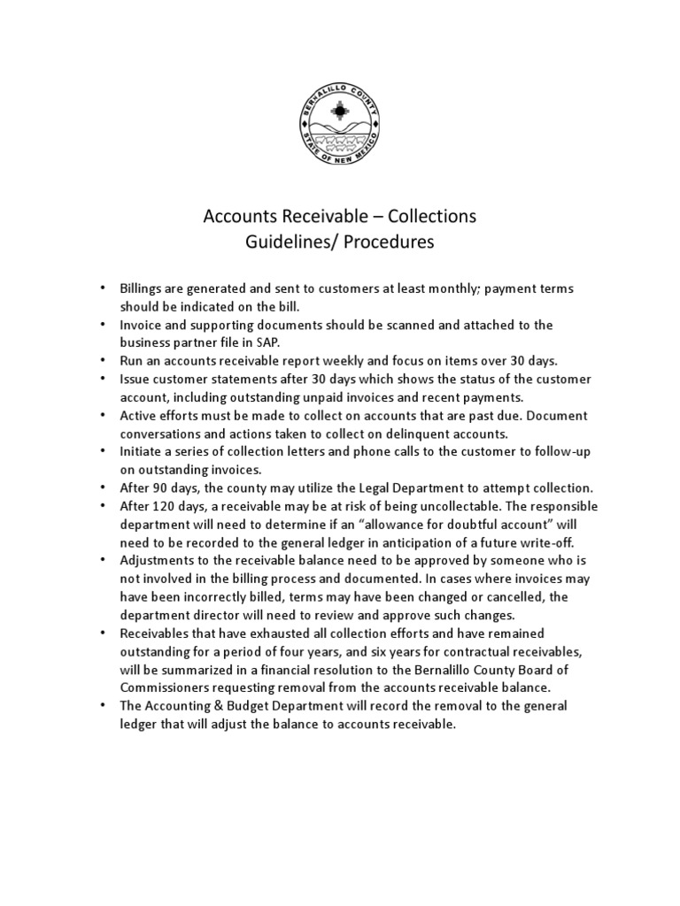 Accounts Receivable - Collections Guidelines/ Procedures | PDF
