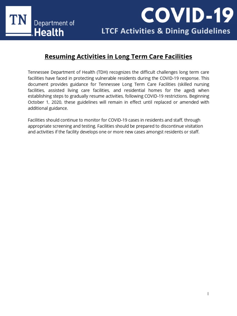 FINAL LTCF Guidelines 9.17.20 Activities Dining | PDF | Nursing Home ...