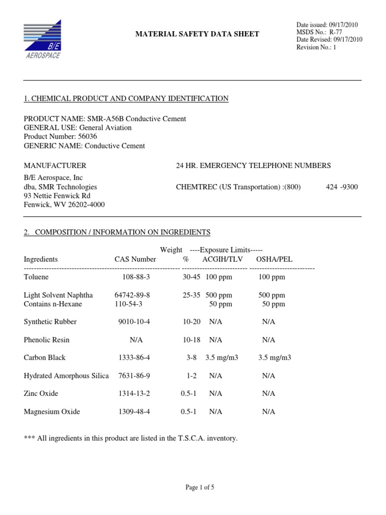 SMR-A56B Conductive Cement MSDS | PDF | Volatile Organic Compound ...