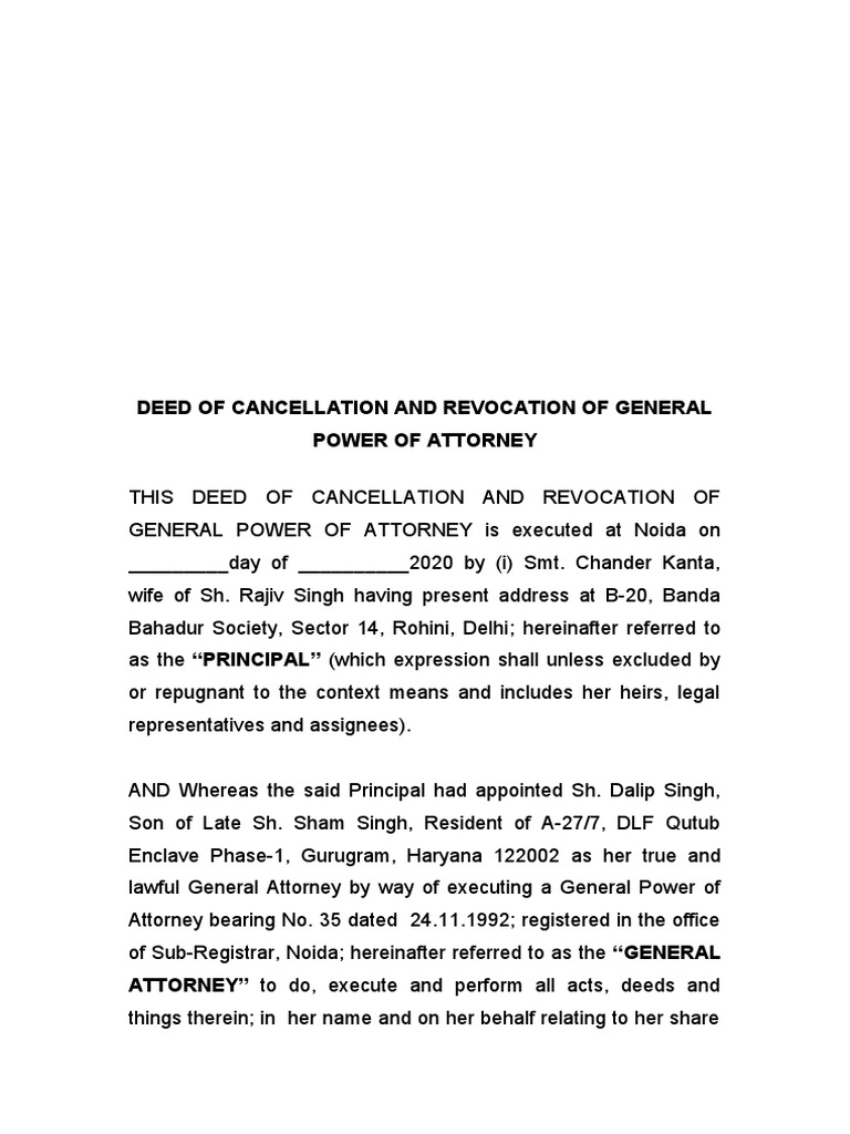Deed of Cancellation and Revocation of General Power of Attorney ...
