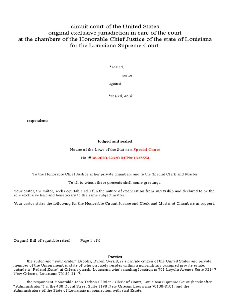 Bill For Equitable Relief | PDF | Equity (Law) | Jurisdiction