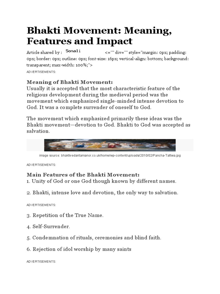 Bhakti Movement: Meaning, Features and Impact | PDF | Bhakti | Bhakti ...