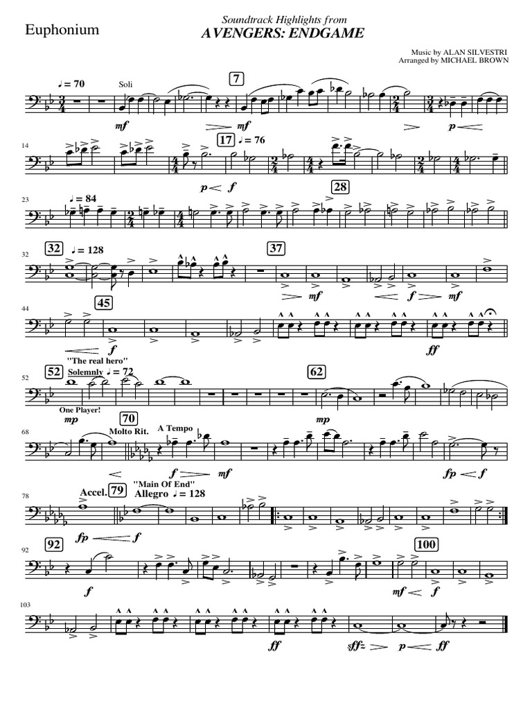 Avengers: Endgame Euphonium Arrangements | PDF | Tempo | Performing Arts