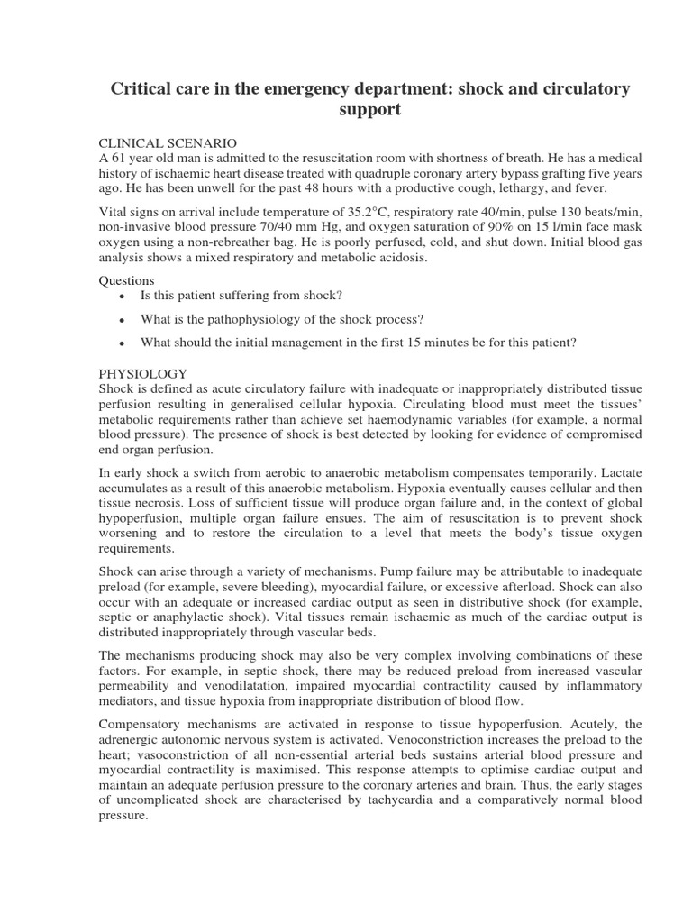 Critical Care in The Emergency Department: Shock and Circulatory ...