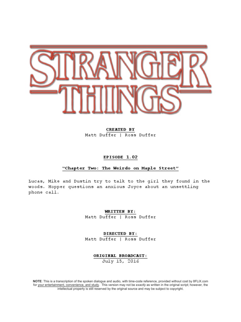 Stranger Things Episode Script 1 02 Chapter Two The Weirdo On Maple ...