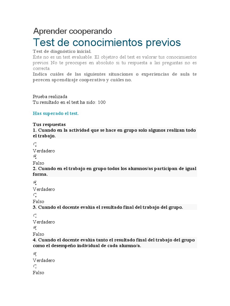 Test de Conocimientos Previos | PDF