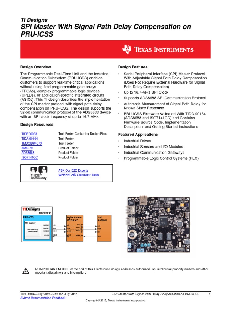 SPI Master With Signal Path Delay Compensation On Pru-Icss: TI Designs ...