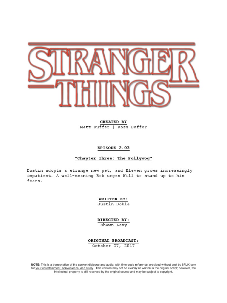 Stranger Things Episode Script 2 03 Chapter Three The Pollywog | PDF