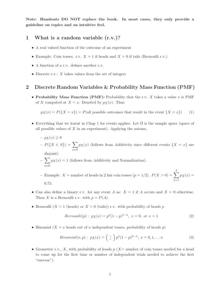 Guide Random Variables | PDF | Probability Distribution | Random Variable