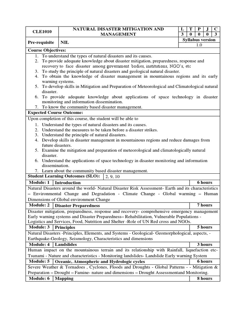 Disaster Management Course Guide | PDF | Science & Mathematics | Computers