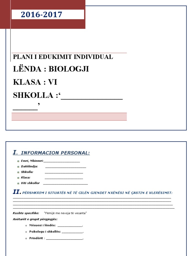 Plan Individual Per Femijet Me AK | PDF