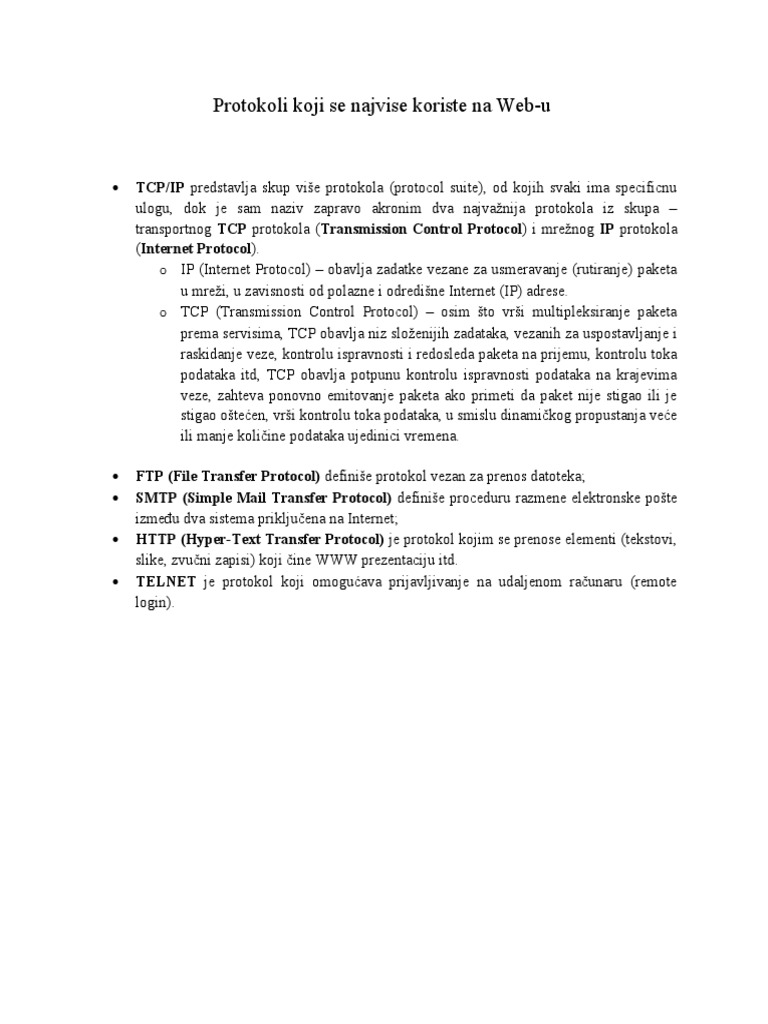 Protokoli Koji Se Najvise Koriste Na Web | PDF