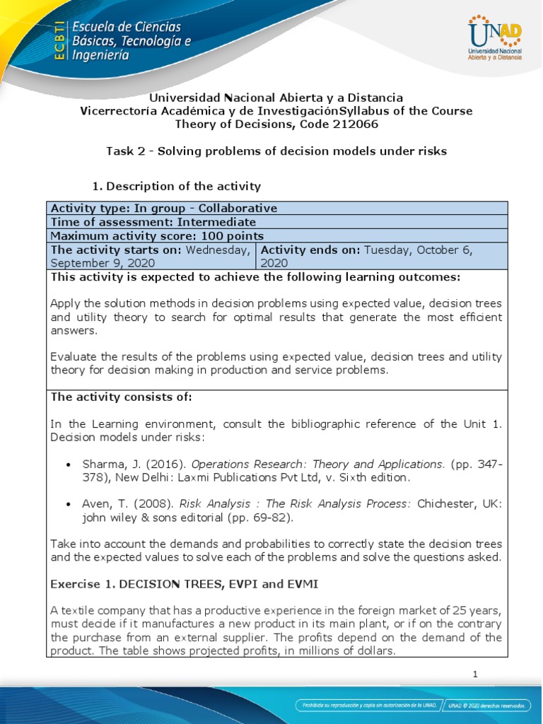 Guide and Evaluation Rubric - Task 2 - Solving Problems of Decision ...