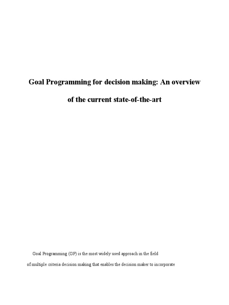 Goal Programming For Decision Making | PDF | Decision Making | Analysis