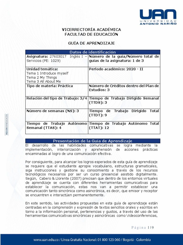 Guía de Aprendizaje: Inglés I - Introducción Personal | PDF | Wiki | Moodle
