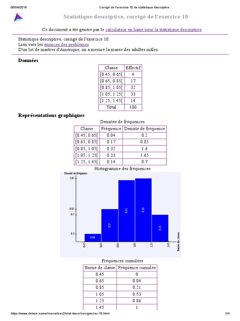 Corrigé Exercice 10 Statistique | PDF | Indicateur de dispersion ...