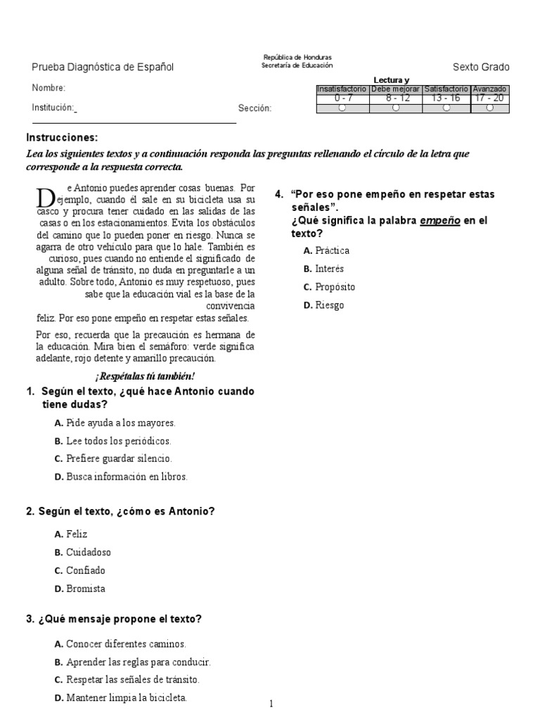 Prueba diagnóstica de español para sexto grado | PDF | Residuos ...