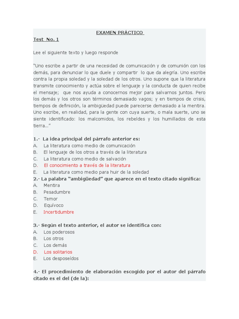 Examen Practico Comprension de Textos en Espanol | PDF | Estrellas ...