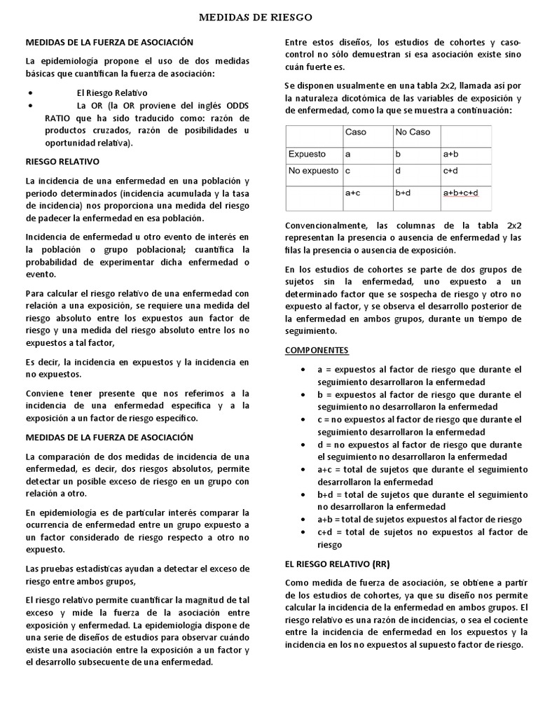 Medidas de Riesgo | PDF | Incidencia (epidemiología) | Probabilidad