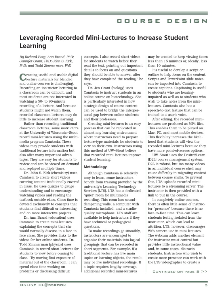Mini-Lectures Enhance Student Learning | PDF
