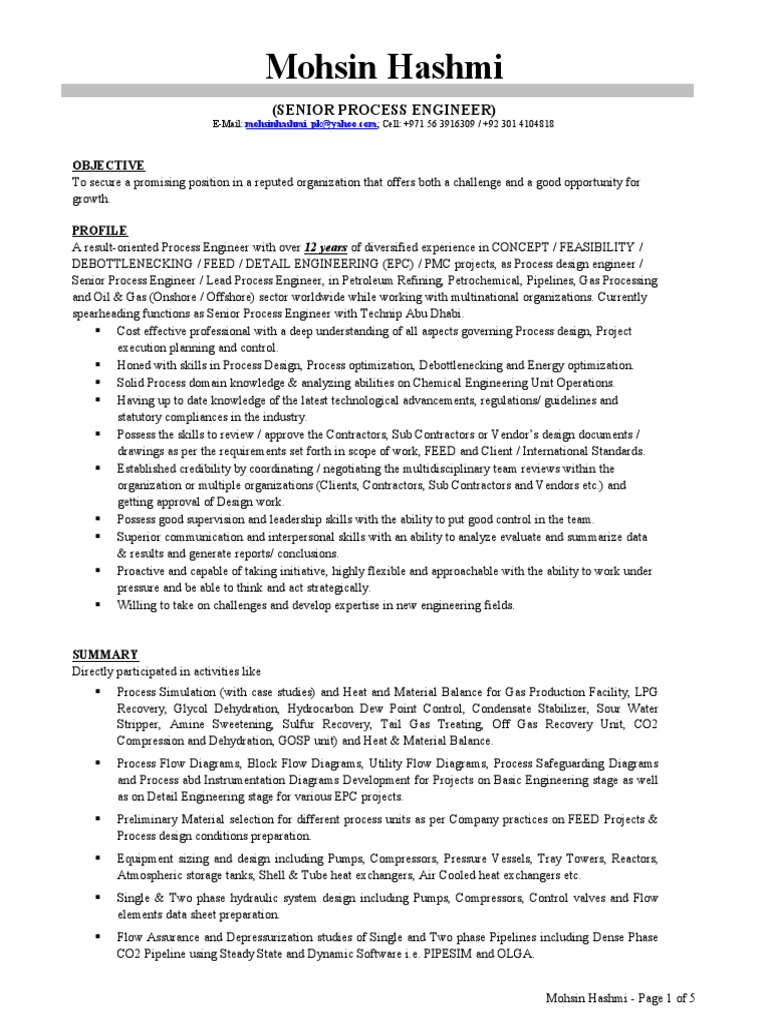 Mohsin Hashmi - Resume | PDF | Visual Basic For Applications | Pipeline Transport