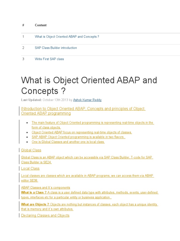01.introduction and Concepts of Object Oriented ABAP | PDF | Class (Computer Programming ...
