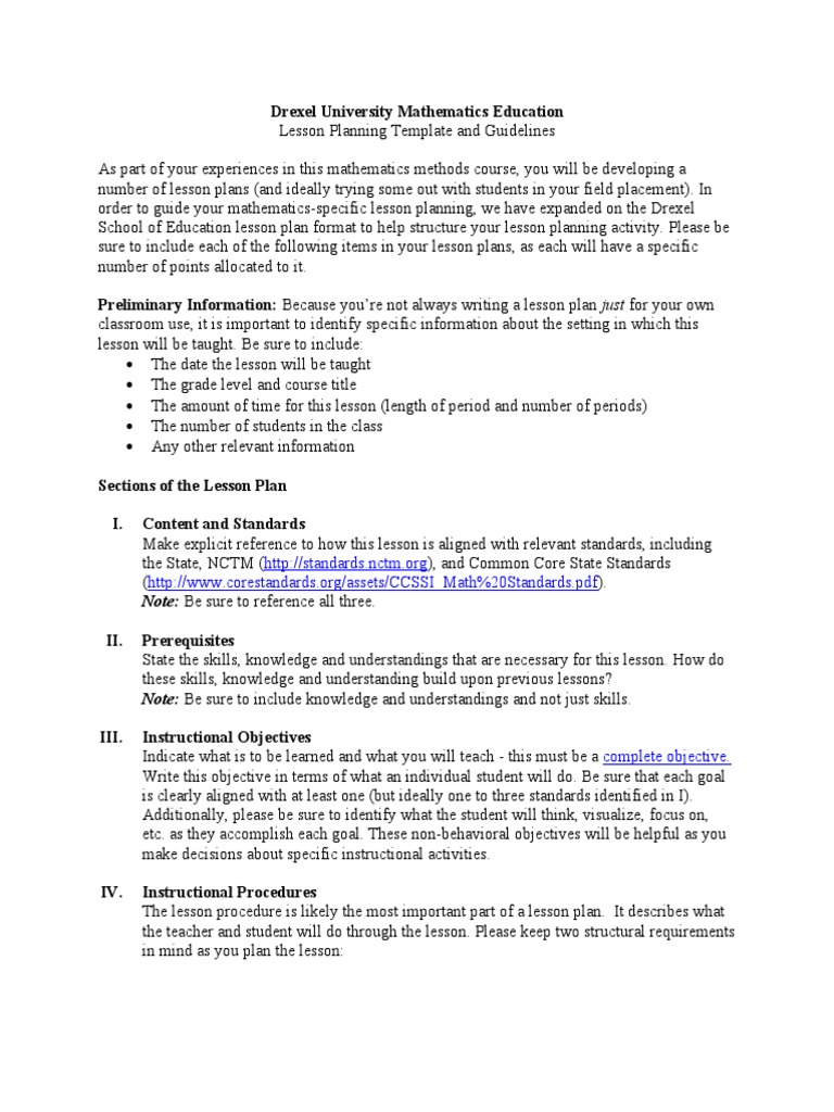 Drexel Lesson Plan | PDF | Lesson Plan | National Council Of Teachers ...