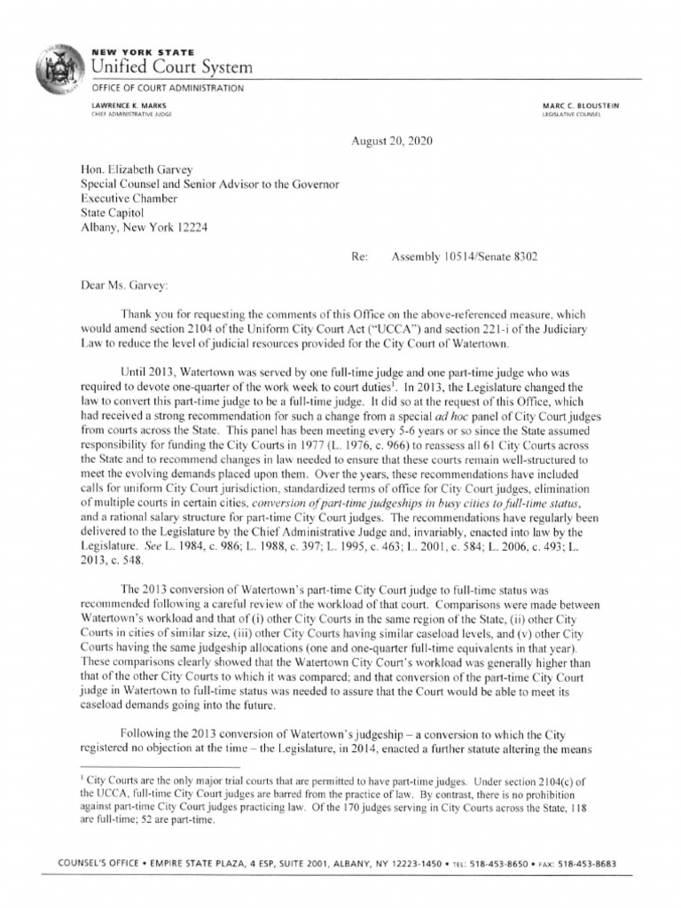 New York State Office of Court Administration Letter | Judge ...