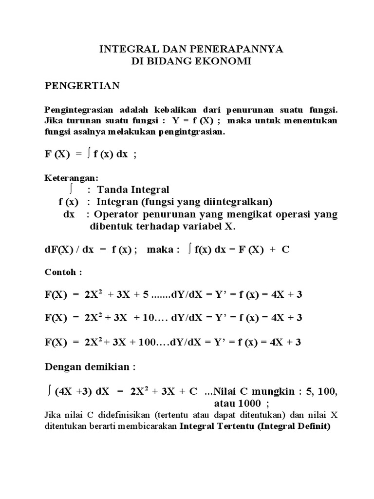 Integral dan Penerapannya dalam Ekonomi | PDF | Metode & Bahan Ajar