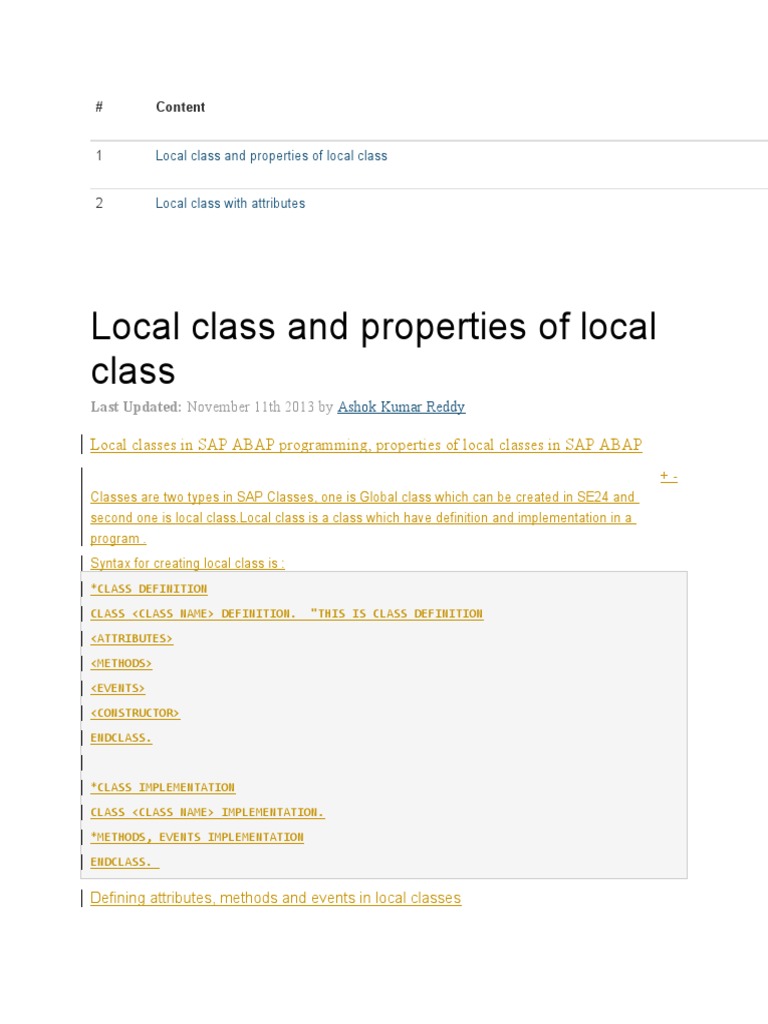 07local Classes In Sap Abap Pdf Class Computer Programming Method Computer Programming