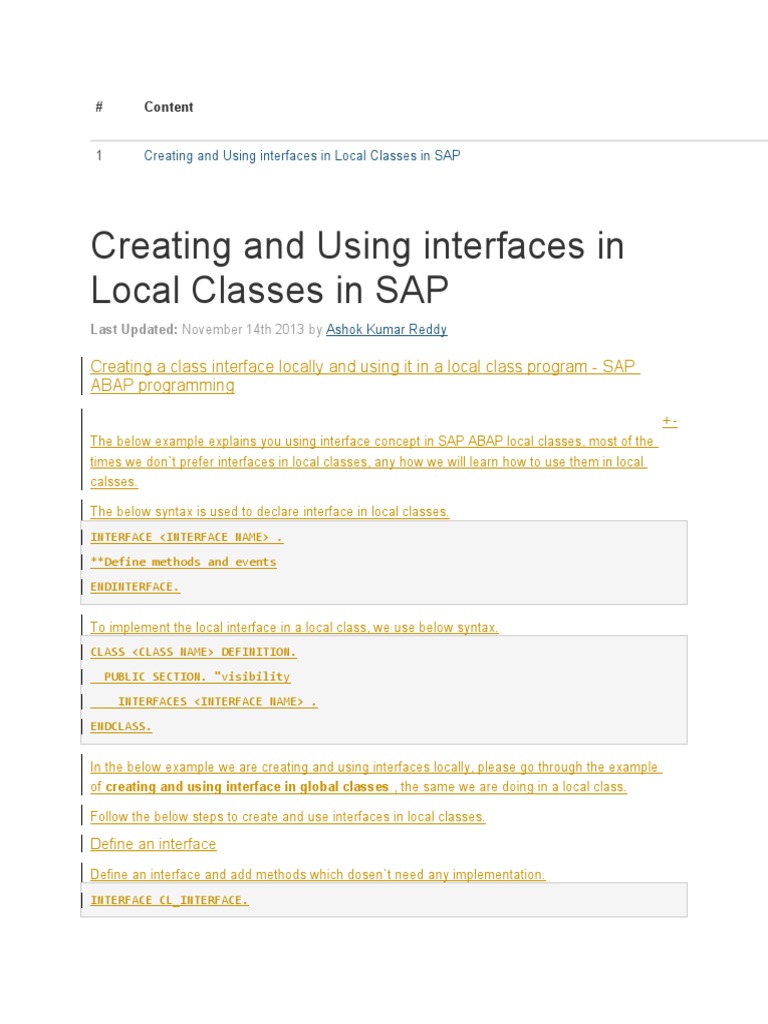Terfaces In Local Classes In Sap Abap Pdf Class Computer Programming Method 