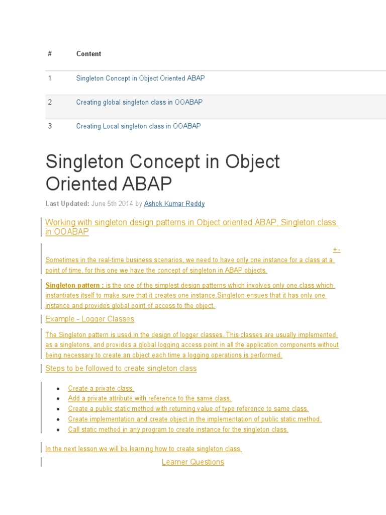 15.singleton Pattern On ABAP Objects | PDF | Class (Computer ...