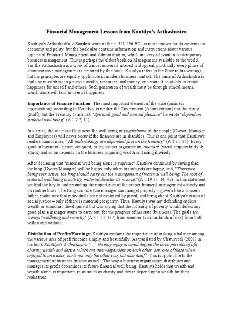 Financial Management Lessons From Kautilya | PDF | Economies