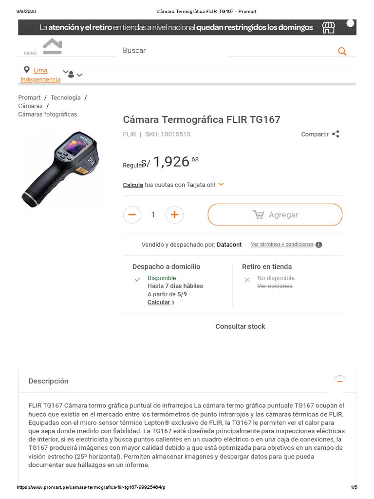 Cámara Termográfica FLIR TG167 - Promart | PDF | Termografía | Science