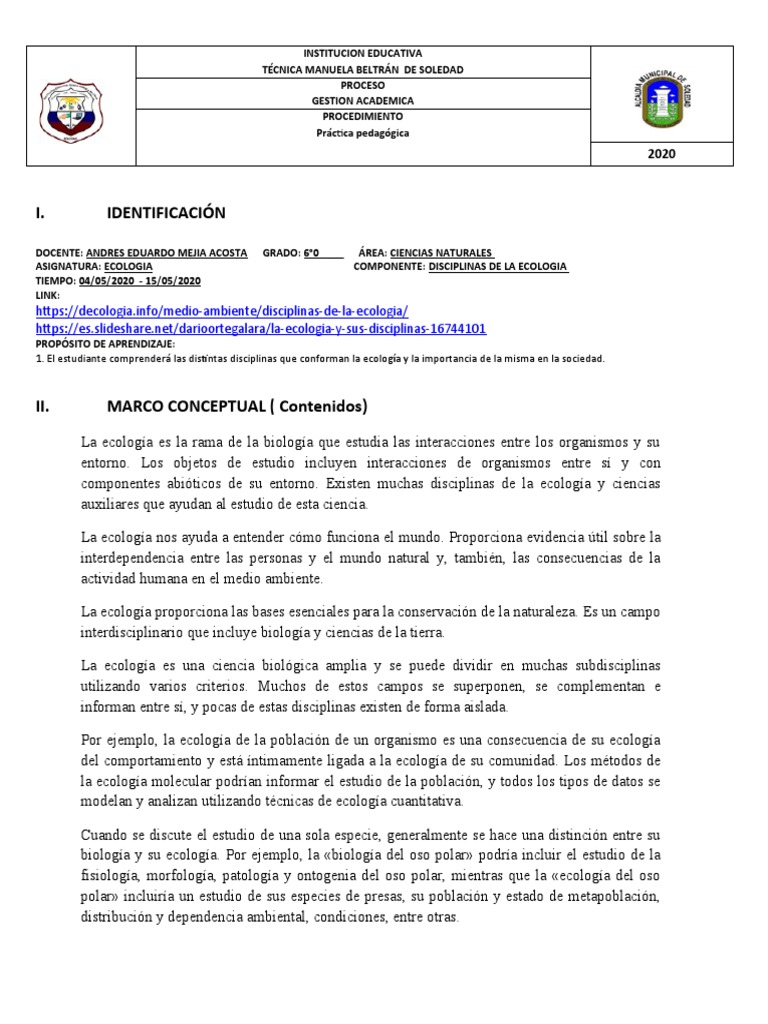 Guia Ecologia Sexto | PDF | Biología | Ecología