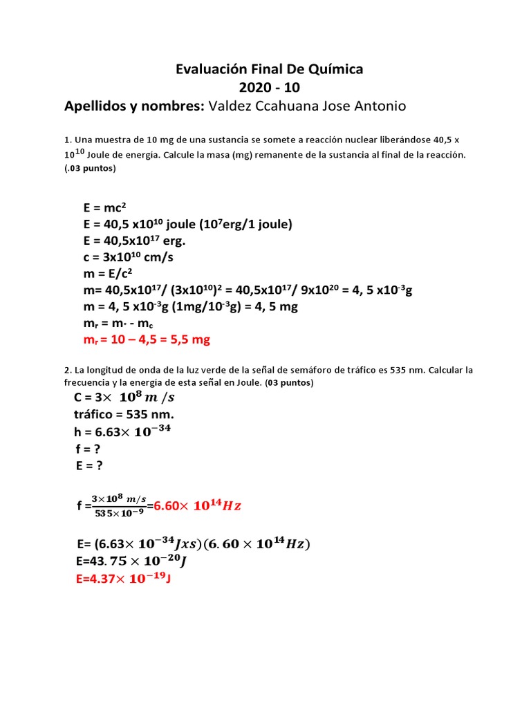 Evaluación Final | PDF | Química | Átomos