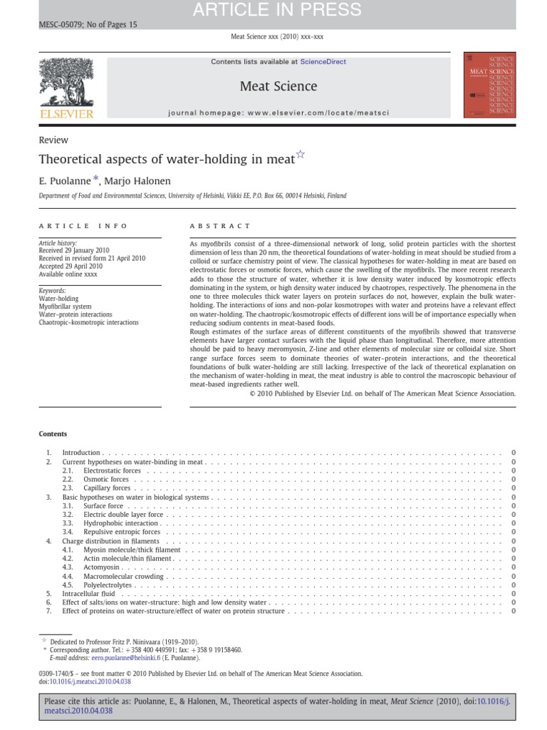 Meat Science: E. Puolanne, Marjo Halonen | PDF | Actin | Properties Of ...
