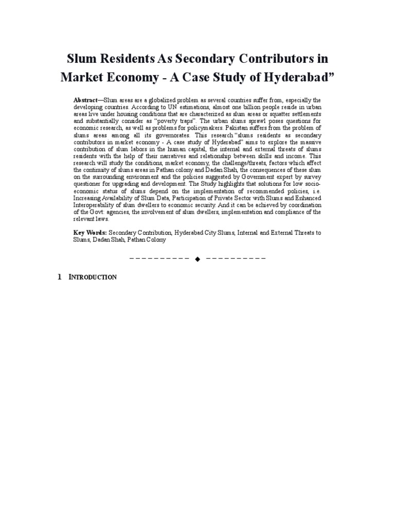 Slum Residents As Secondary Contributors in Market Economy - A Case ...