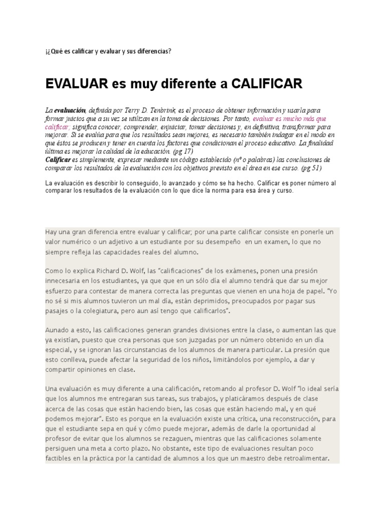 Qué Es Calificar y Evaluar y Sus Diferencias | PDF | Evaluación ...