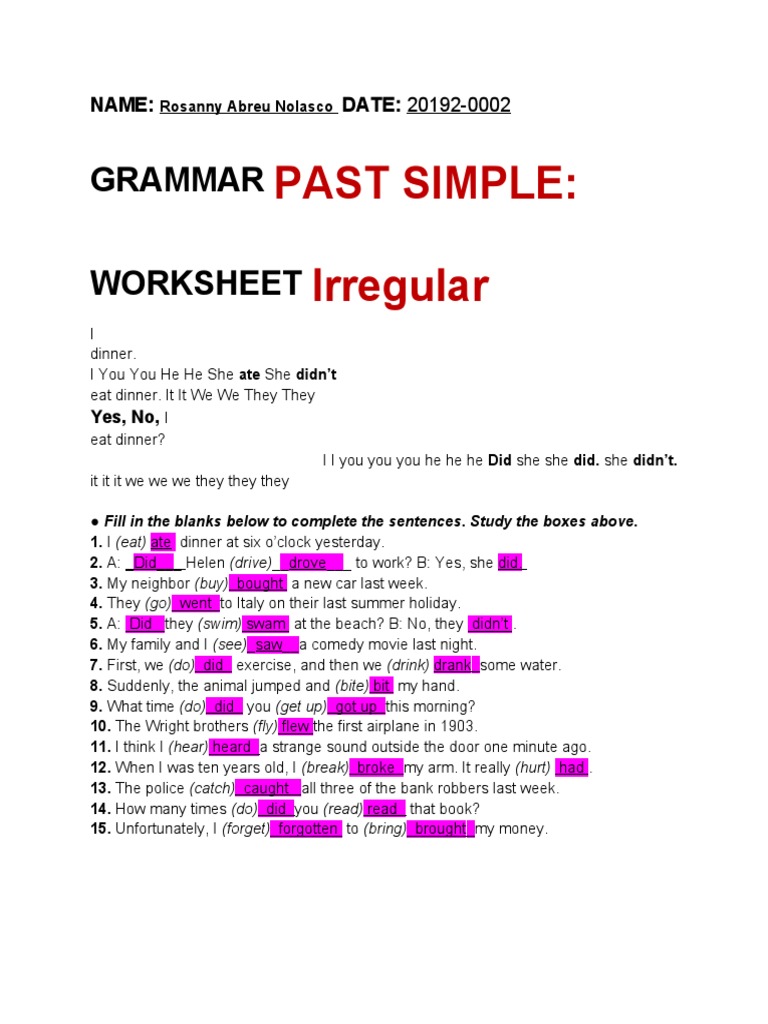 (STUDENTS) Simple Past Worksheet-1 | PDF | Foreign Language Studies | Art
