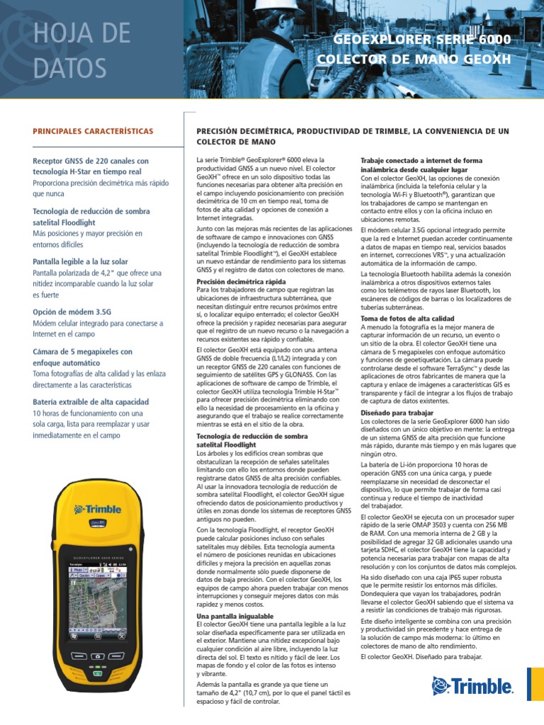 Ficha Tecnica GPS TRIMBLE EXPLORER GEO XH 6000 | PDF | Bluetooth | Internet