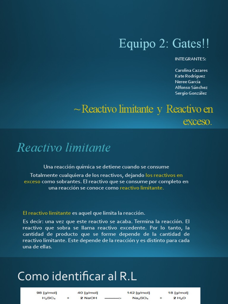 Reactivo Limitante y Reactivo en Exceso | PDF | Reacciones químicas | Química