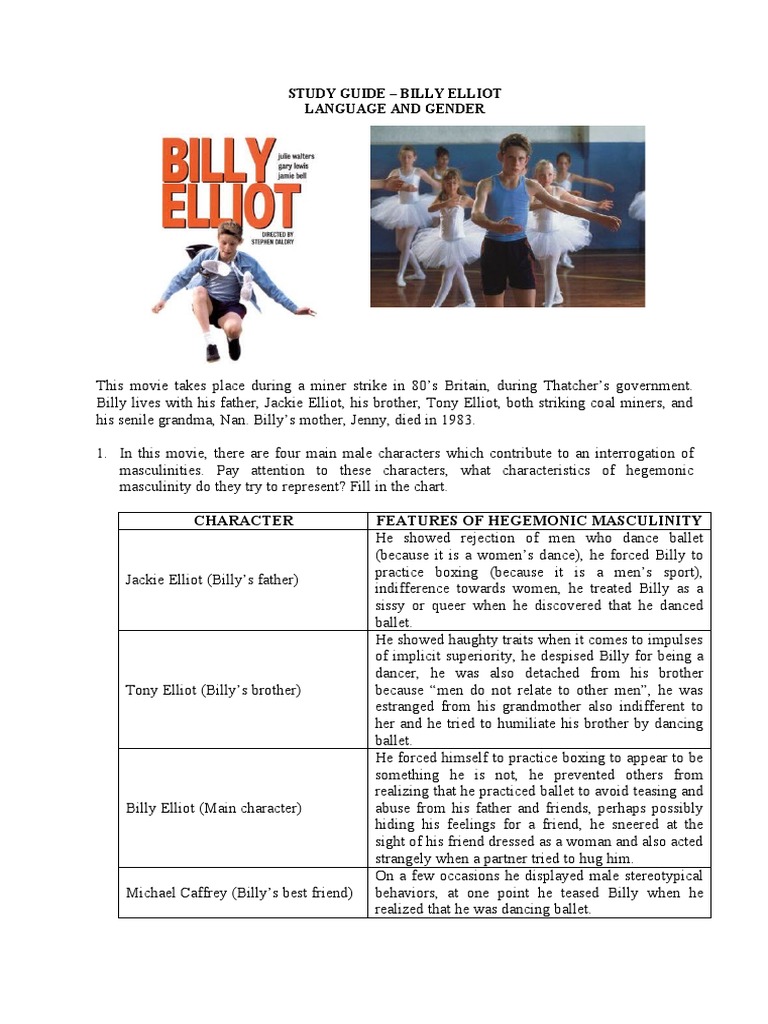 Billy Elliot - Study Guide | PDF | Masculinity | Psychological Concepts