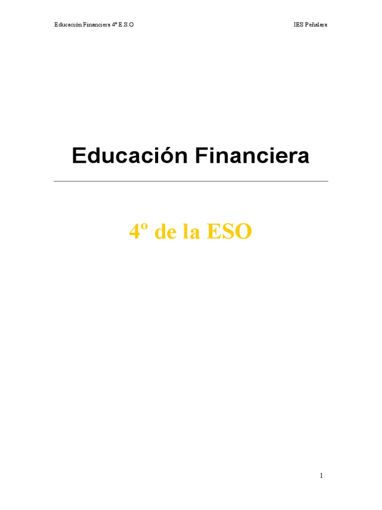 Educación Financiera para 4º E.S.O. | PDF | Evaluación | Finanzas ...