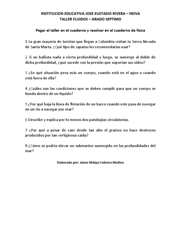 Taller De Fluidos Para Séptimo Grado Pdf Estudios De Idiomas