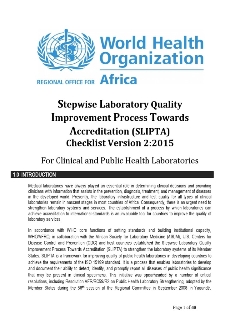 SLIPTA Checklist for Laboratory Accreditation | PDF | Verification And ...