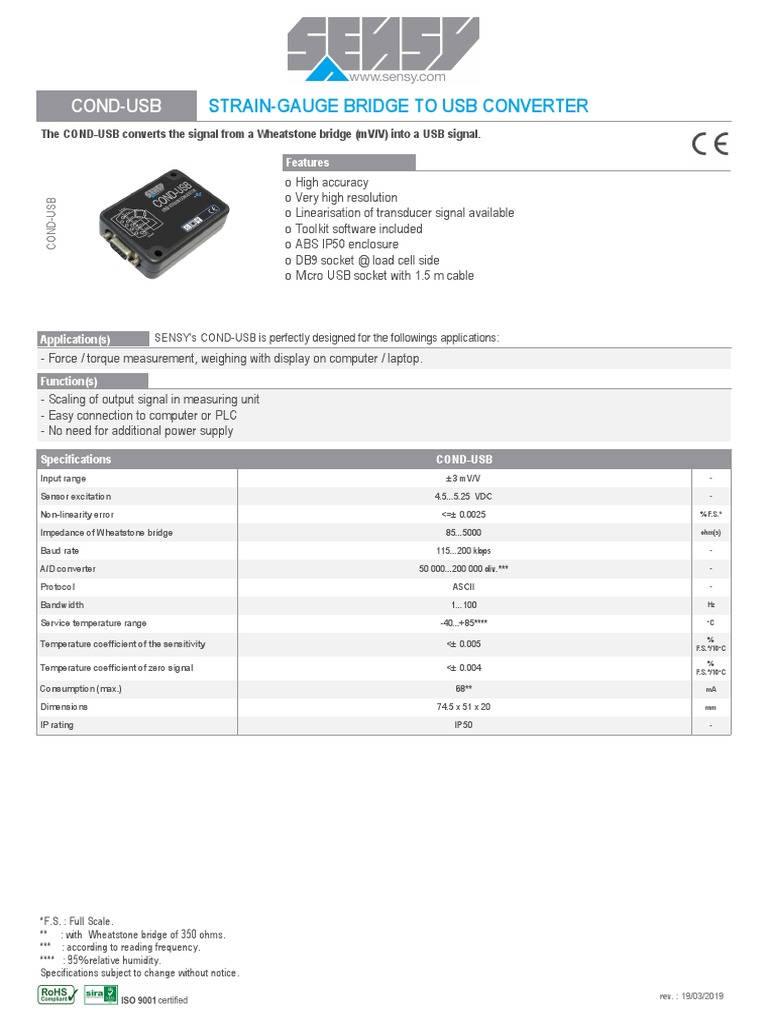 Cond-Usb: Strain-Gauge Bridge To Usb Converter | PDF | Usb | Computer ...