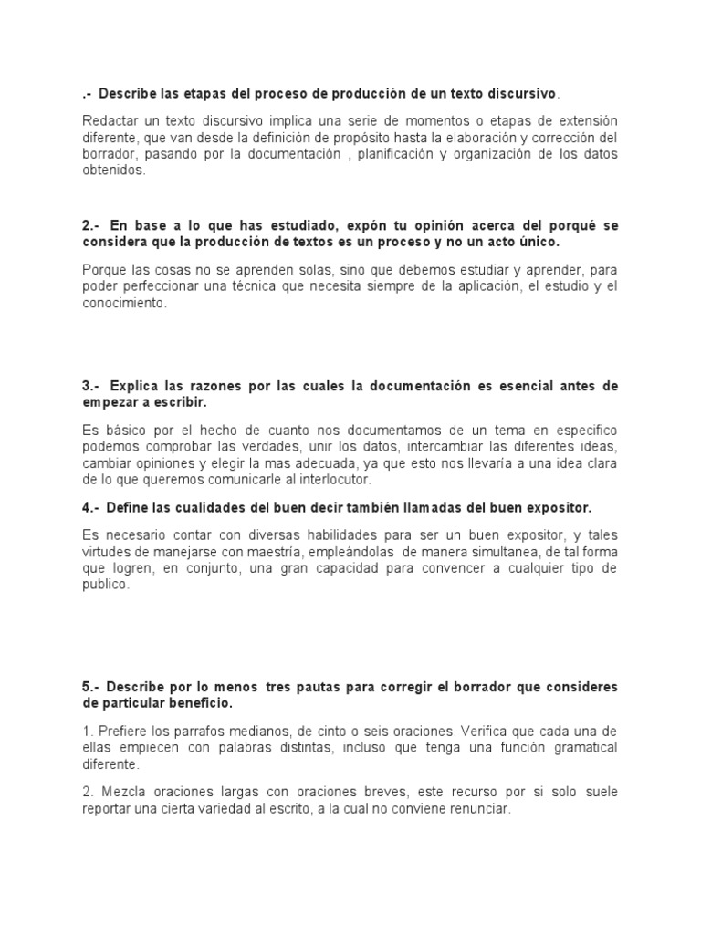 Describe Las Etapas Del Proceso de Producci N de Un Texto Discursivo | PDF | Educación a ...